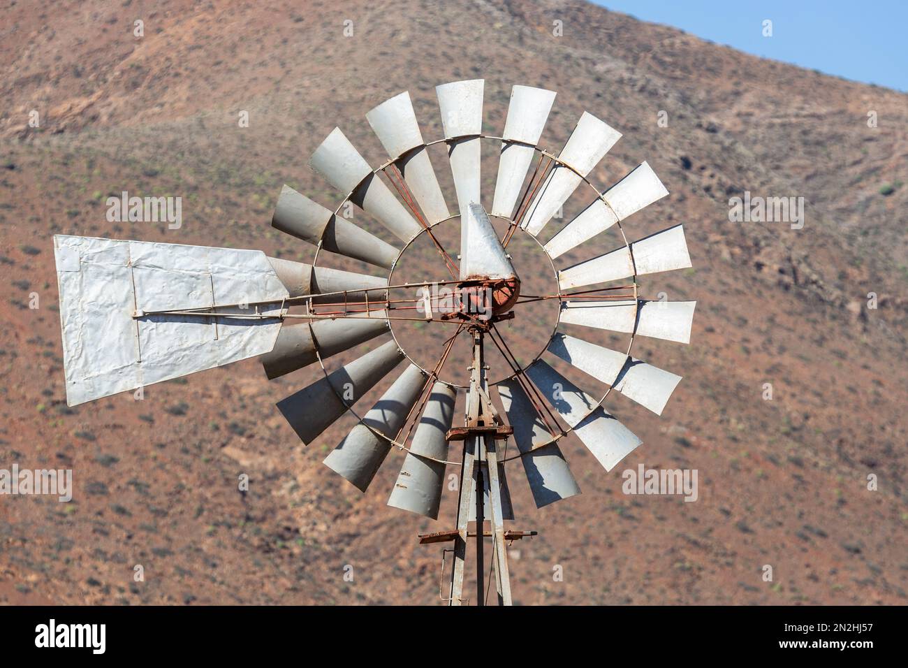 Rotating blades of a wind turbine for pumping water. Fuerteventura ...