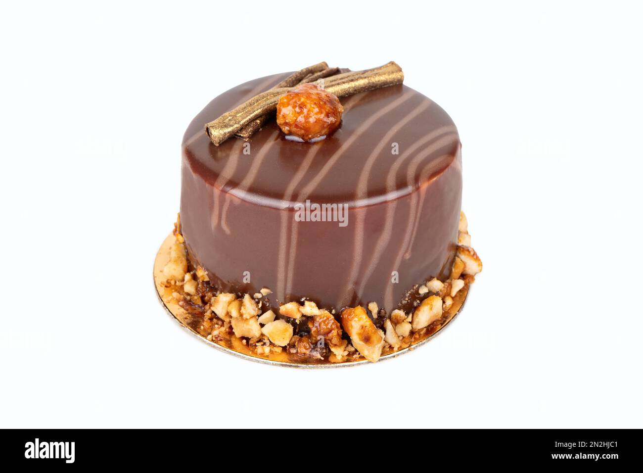 Chocolate cake with salty and sweet caramel inside, doused with icing ...