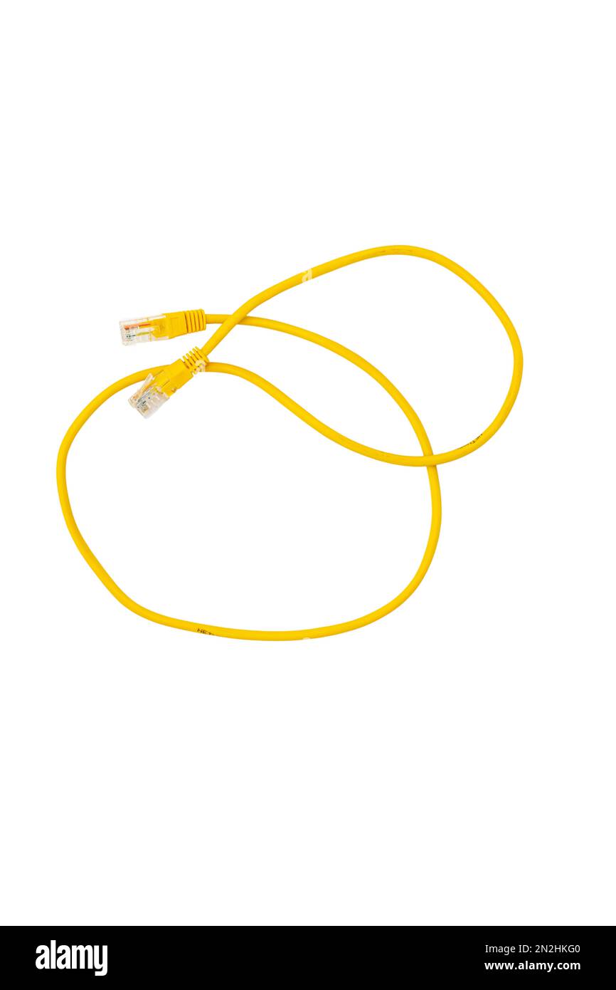 Network cable with two sides RJ45 plug isolated on white background ...