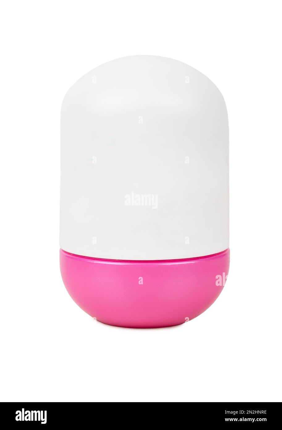 Closed light plastic deodorant jar with pink lid isolated on white ...