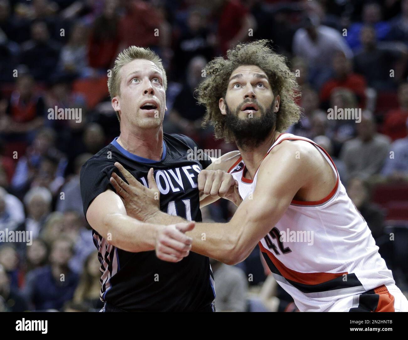 Portland Trail Blazers center Robin Lopez right, jockeys for rebound ...
