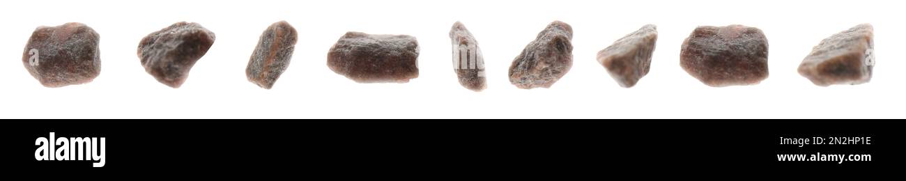 Set of black salt crystals on white background. Banner design Stock ...