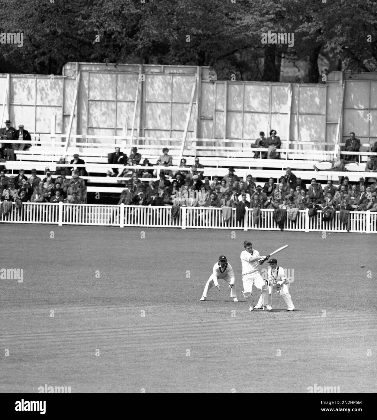 Richie Benaud, the Australian all rounder opens his shoulders to pull a ...