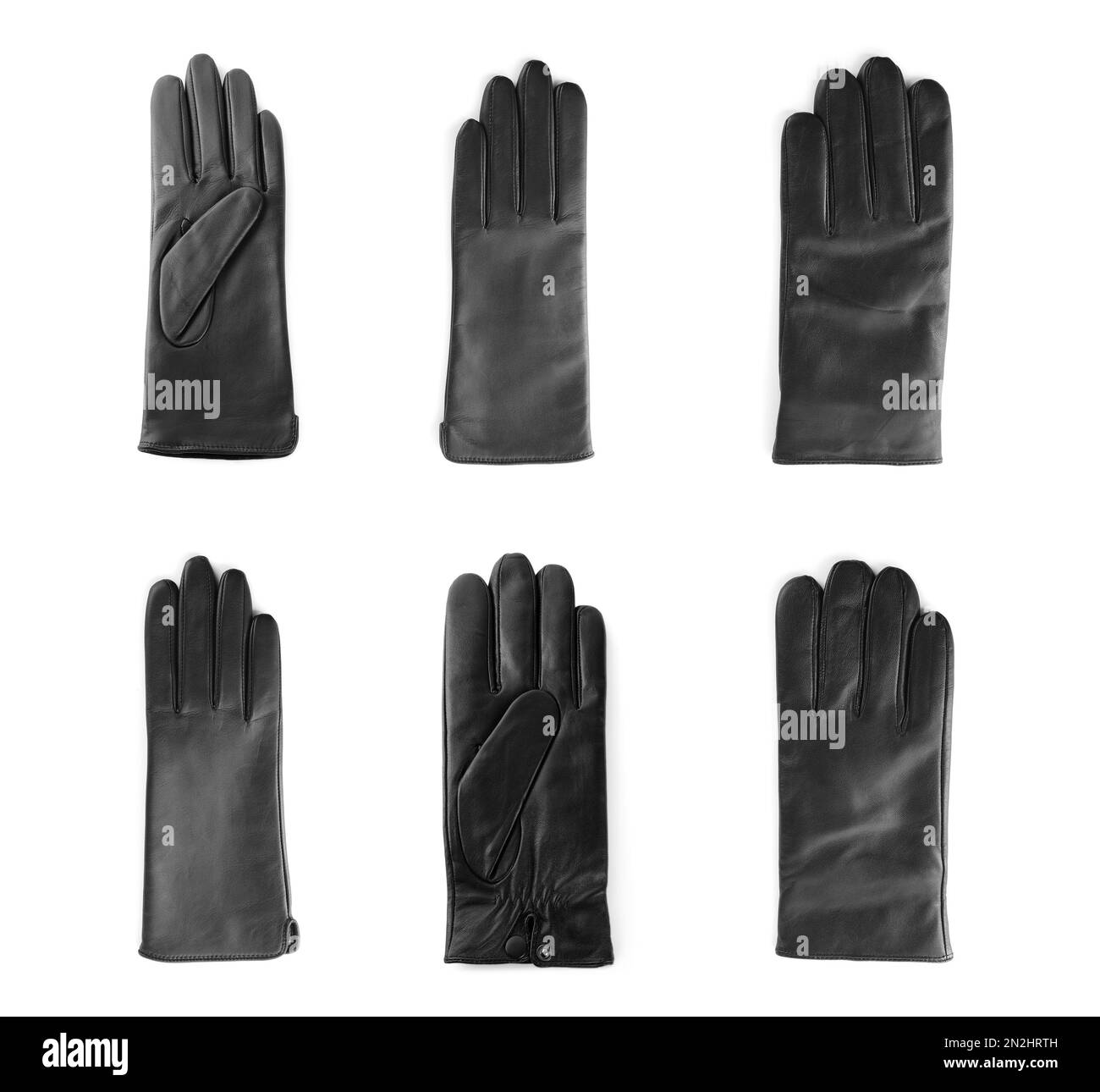 Set of leather gloves on white background, top view Stock Photo - Alamy