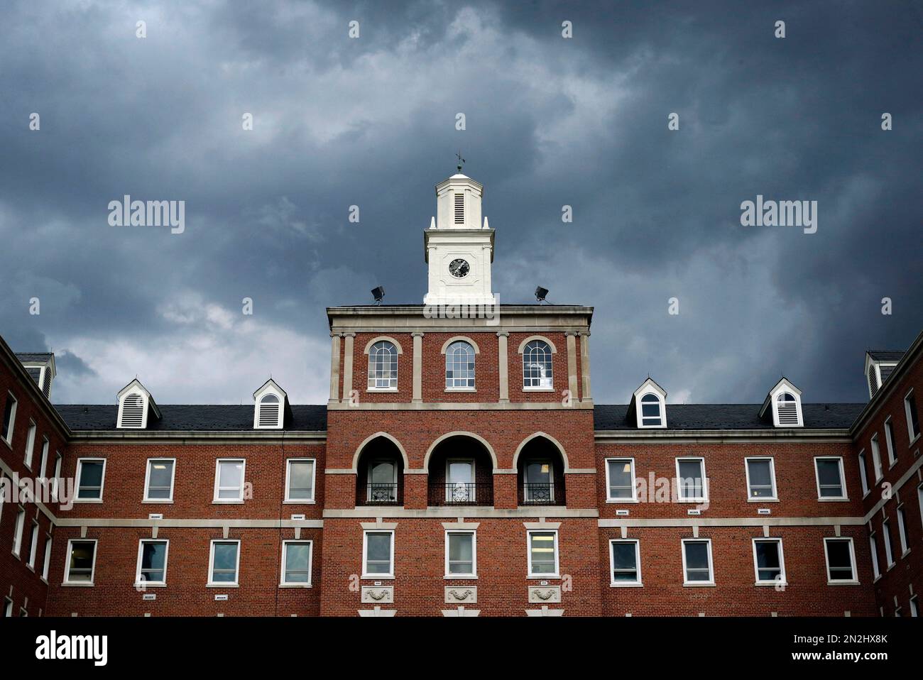 In this March 11, 2015 photo, storm clouds roll over the Fayetteville ...