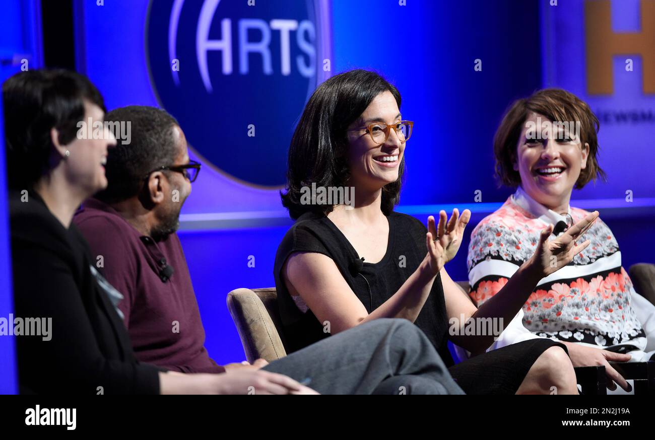 Panelist Sarah Treem, second from right, addresses the audience as ...