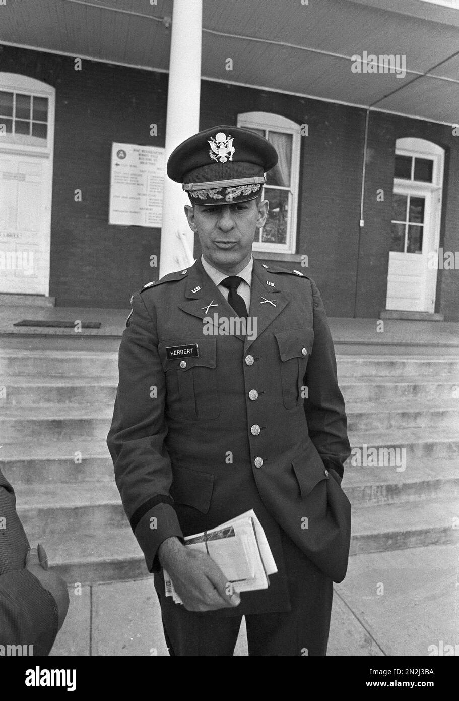 Lt. Col. Anthony Herbert talks to newsmen at Fort McPherson, Ga., after ...