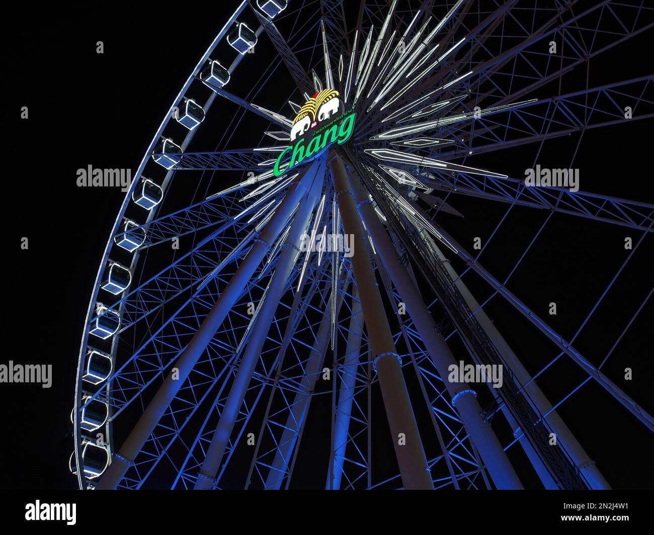 BANGKOK - February 5: Night scene of the Large Ferris wheel in ...