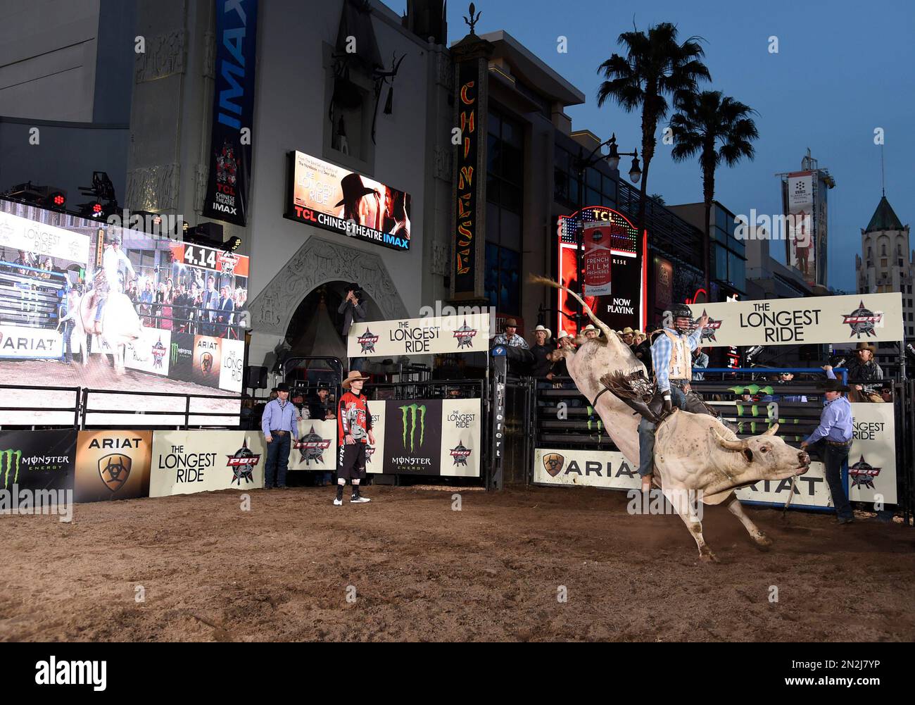 A professional bull rider participates in a bull riding exhibition at ...