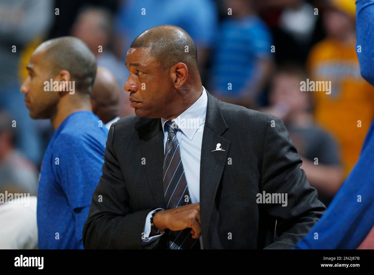 Los Angeles Clippers head coach Doc Rivers looks on against the Denver ...