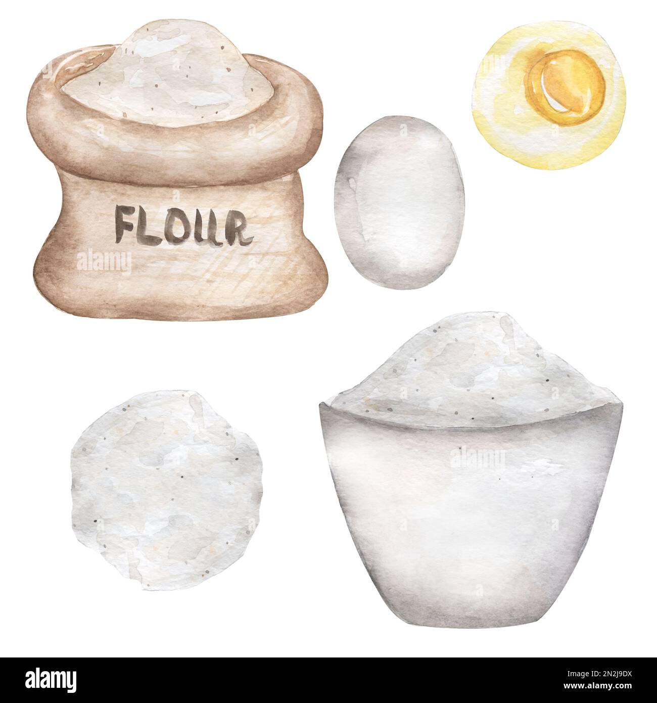 Watercolor Cooking Clipart, Eggs and flour set. Kitchen illustration ...