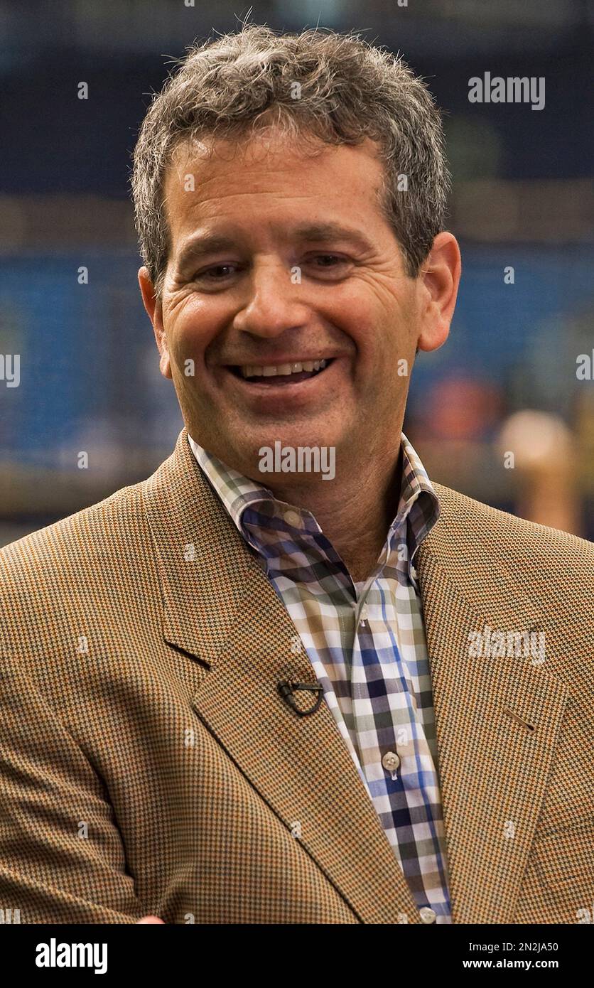 Tampa Bay Rays principal owner Stuart Sternberg talks with reporters ...