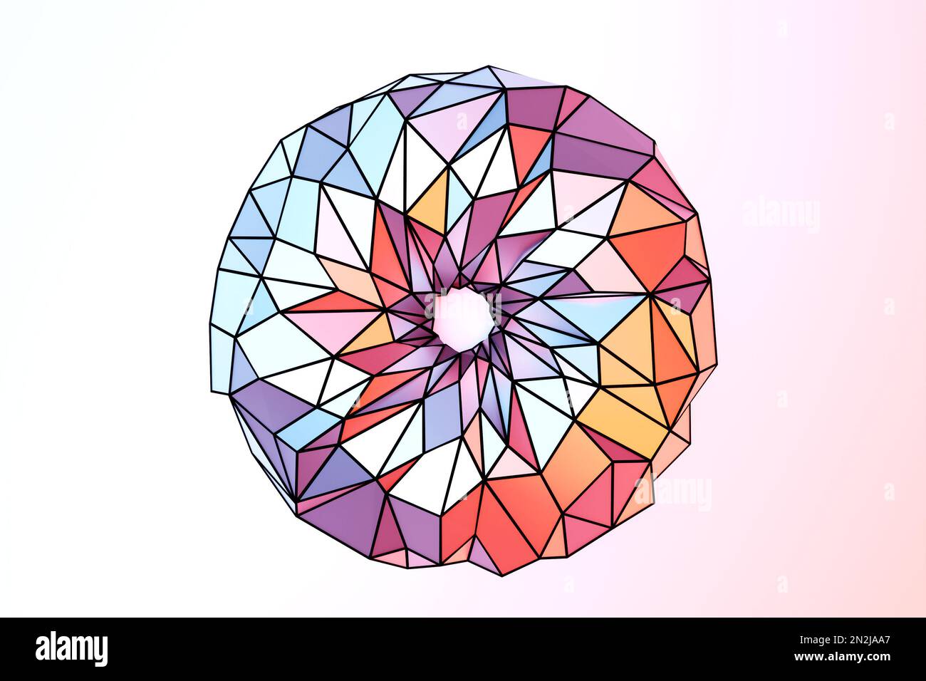 3D illustration of a colorful luminous torus shape on pink isolated ...