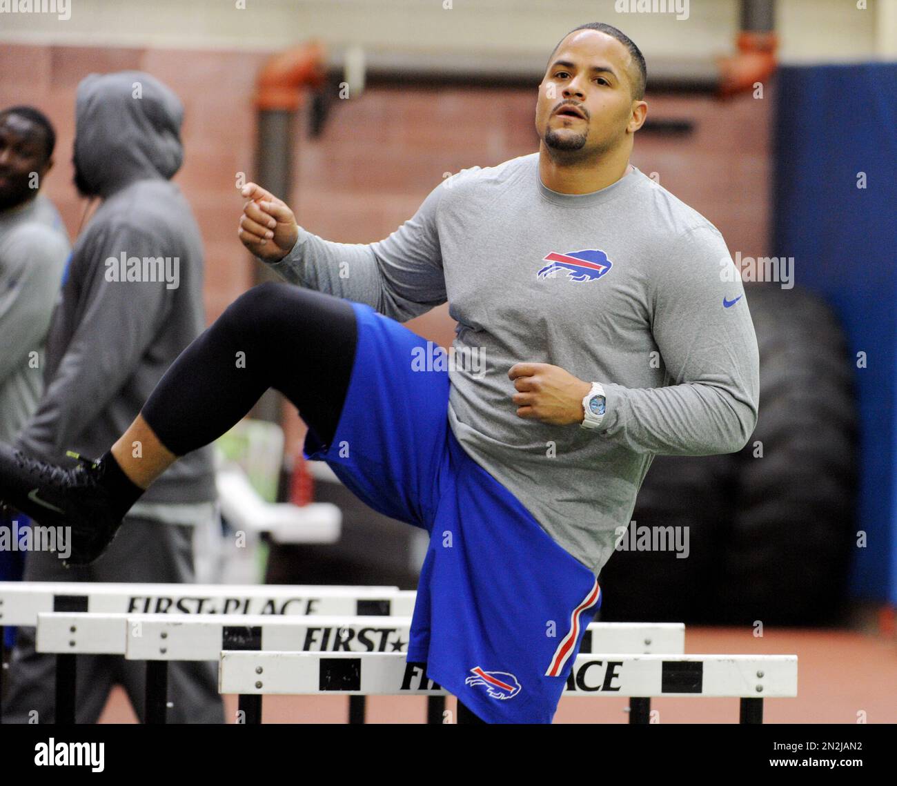 Buffalo Bills NFL football fullback Jerome Felton high steps over ...