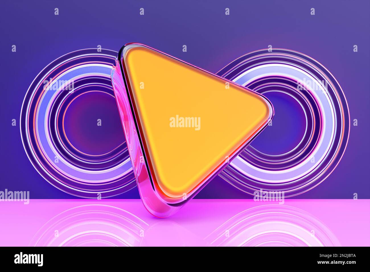 3D illustration of a yellow light triangle.Simple geometric shapes ...