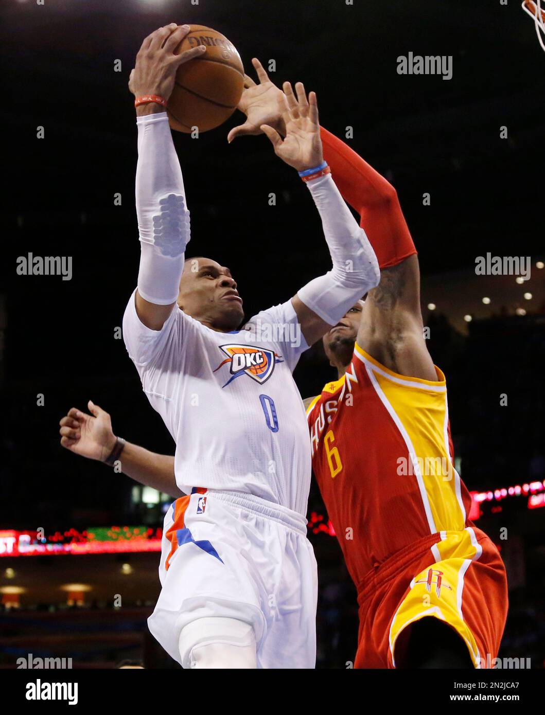 Oklahoma City Thunder guard Russell Westbrook (0) shoots as Houston ...