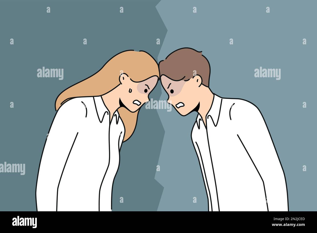 Angry man and woman confrontation at workplace. Furious male and female ...