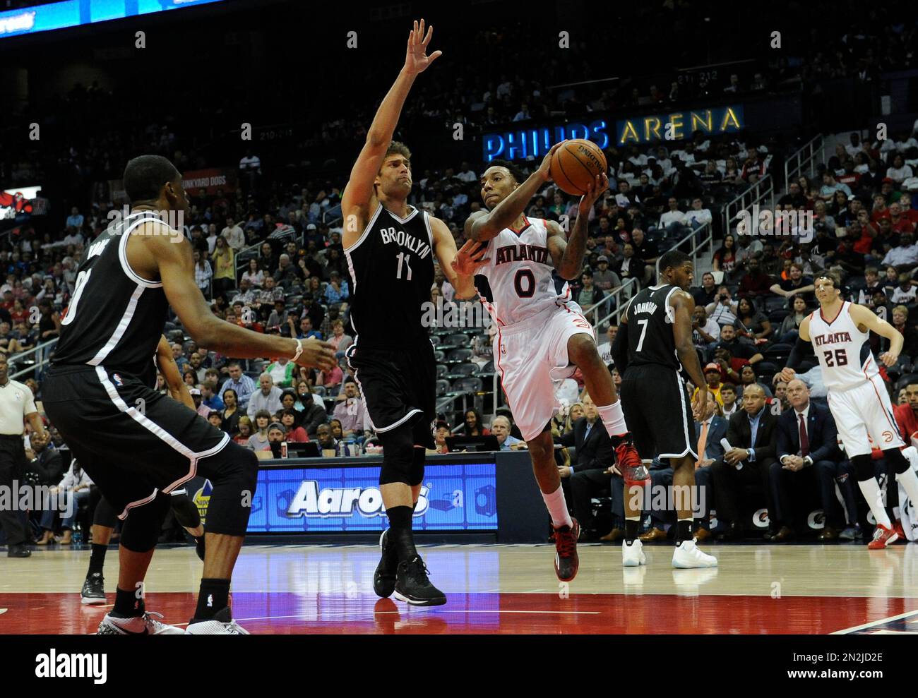 Atlanta Hawks guard Jeff Teague (0) is seen against Brooklyn Nets ...