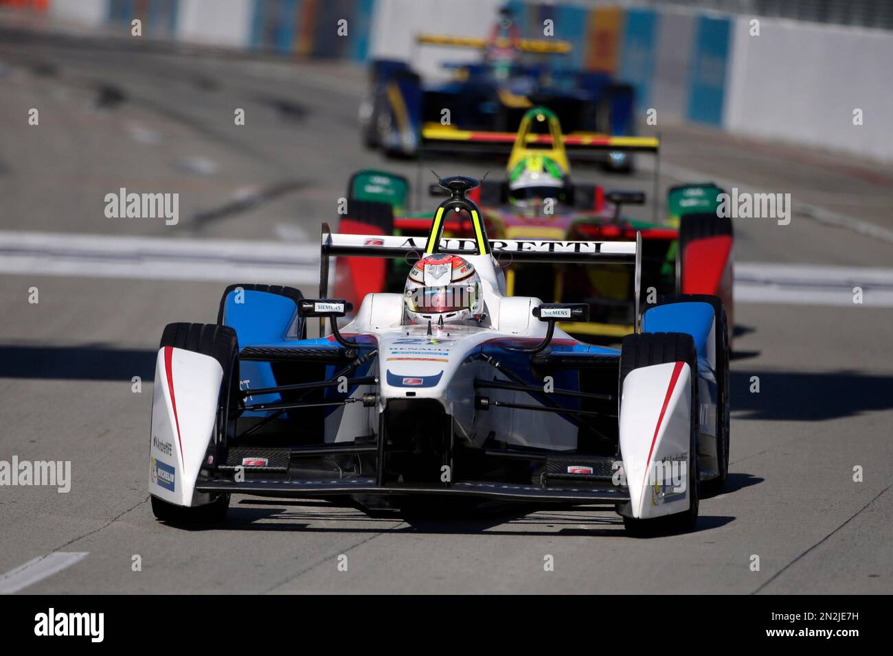 Jean-Eric Vergne, of France, drives his car at the Formula E Long Beach ...