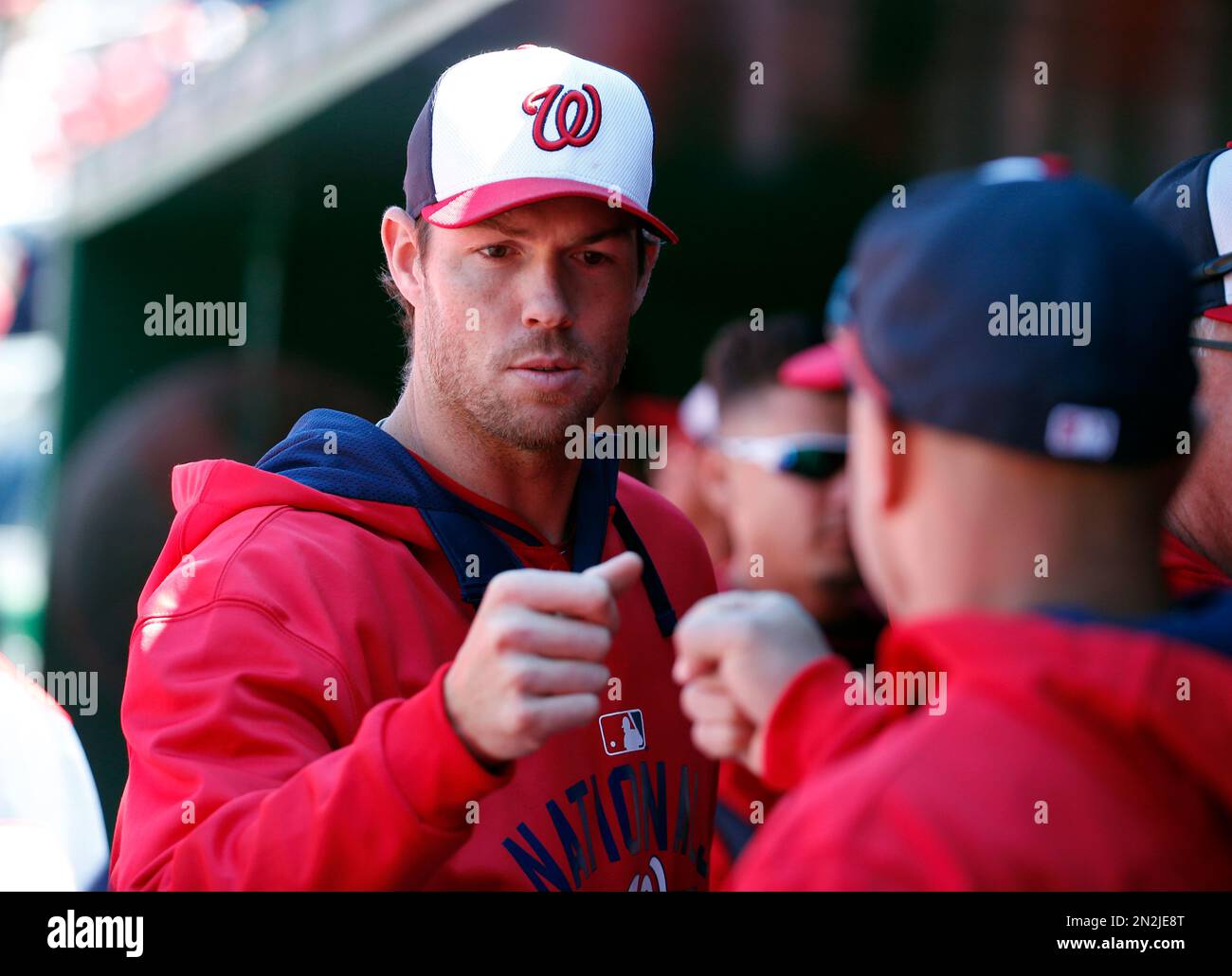 Washington Nationals starting pitcher Doug Fister (58) greets his ...