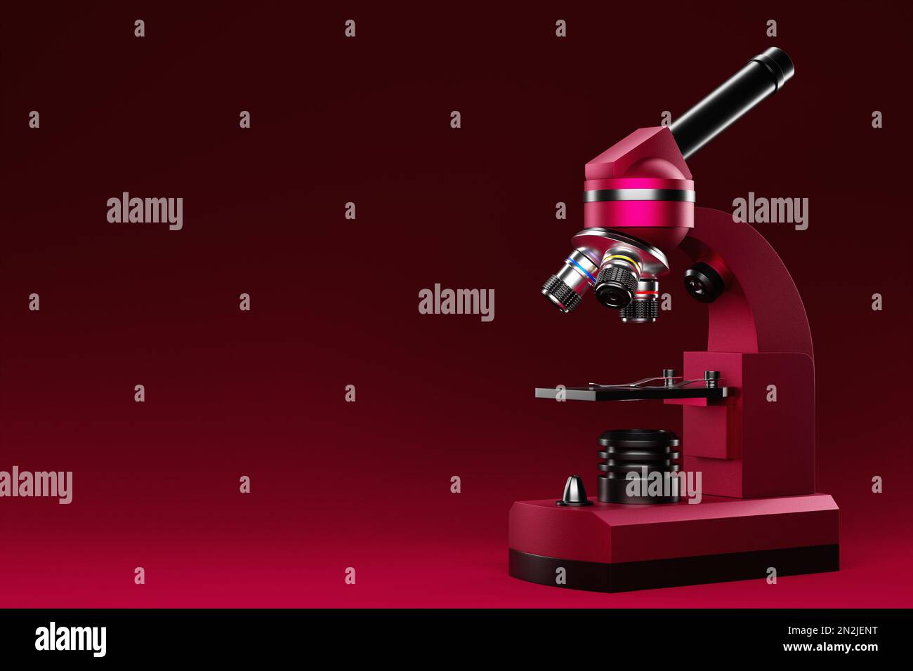 Realistic 3d microscope on magenta background, laboratory equipment ...