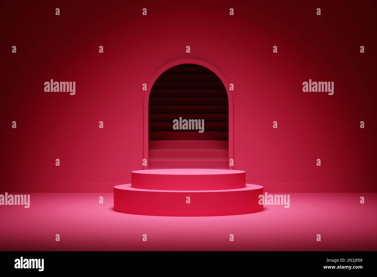 3d illustration of a scene from a circle with round arch at the back on ...