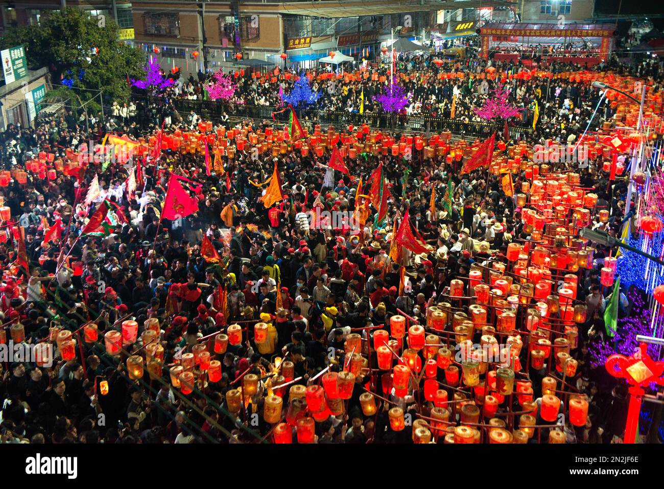About ten thousand people take part in a lantern parade to celebrate ...