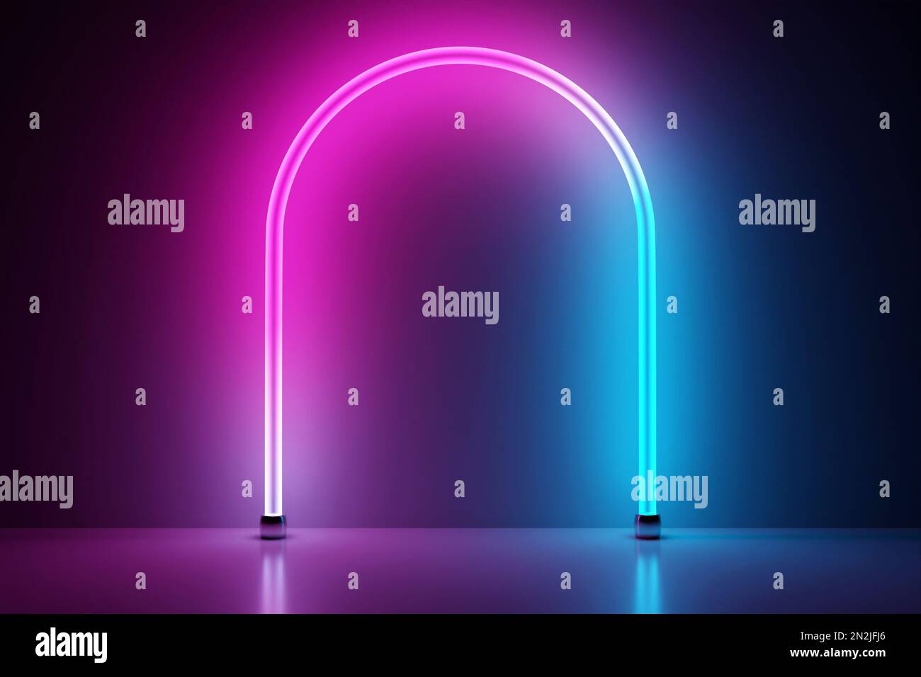 3d illustration of a blue and pink round arch on a black background ...