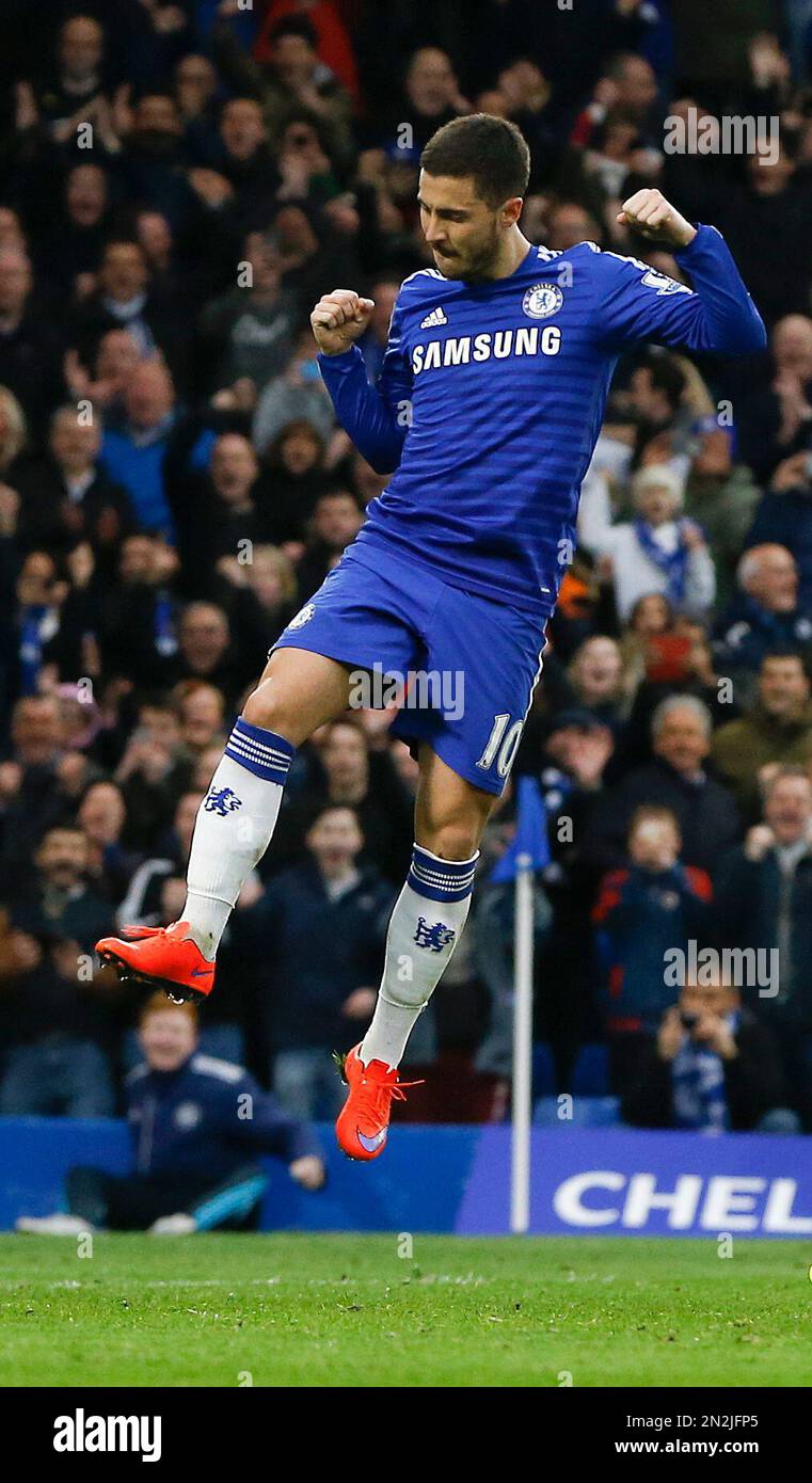 Chelsea's Eden Hazard celebrates scoring a goal during the English ...