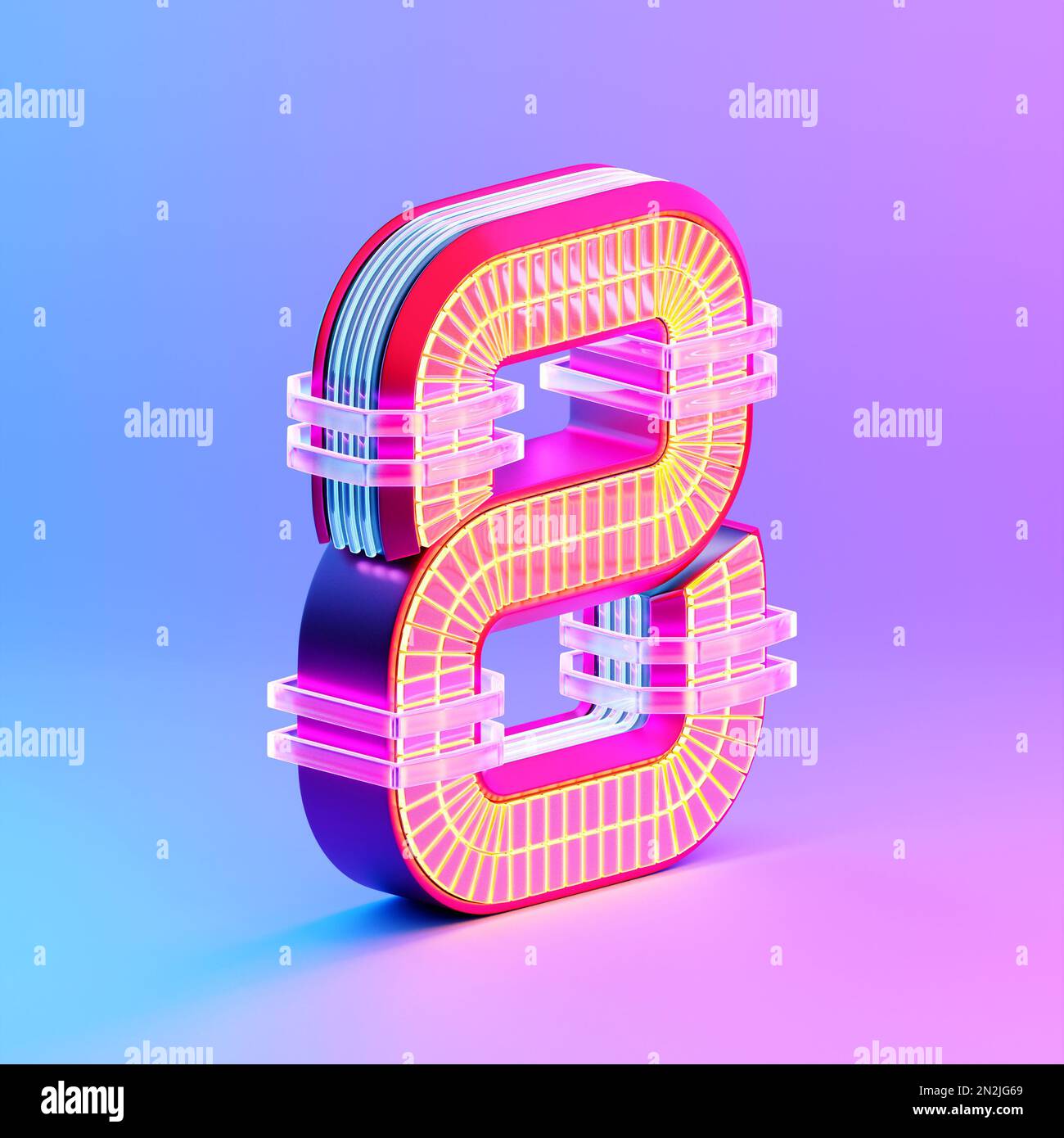 3D illustration, Number 8 eight over c neon lights on pink background ...
