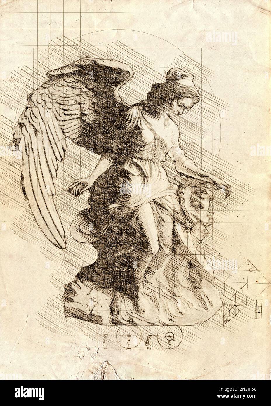 Digital hand drawn illustration or drawing of an angel Stock Photo - Alamy