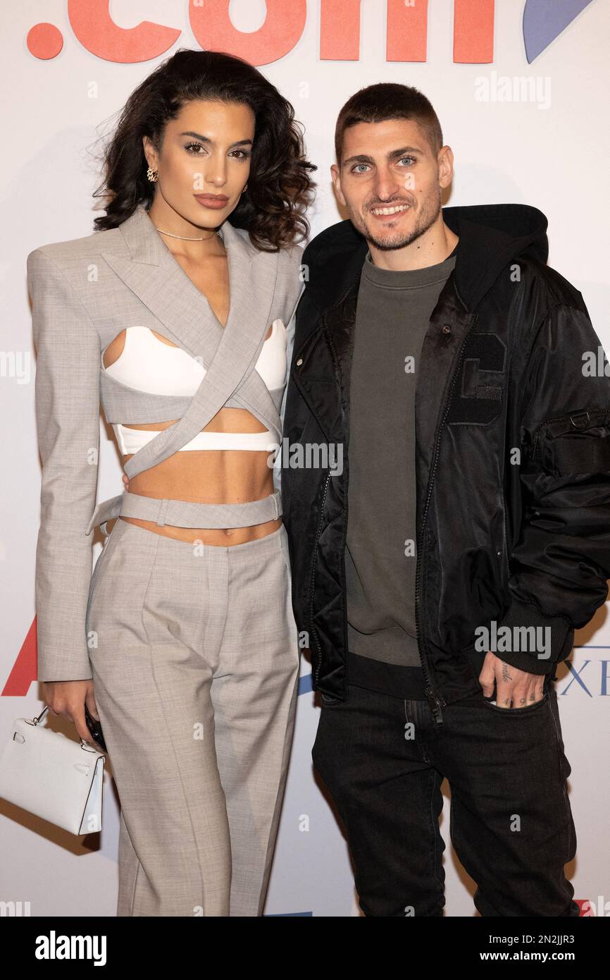 Paris, France. 07/02/2023, Jessica Aidi and Marco Verratti (playeur of ...