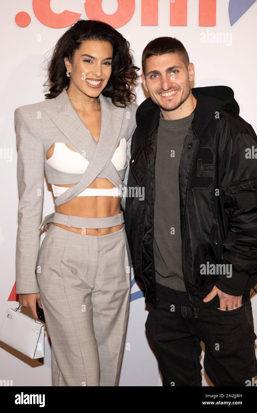 Paris, France. 07/02/2023, Jessica Aidi and Marco Verratti (playeur of ...