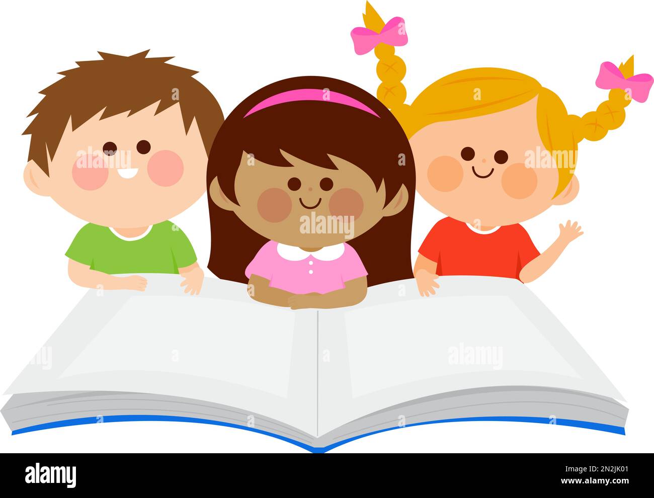 Three happy children reading a book. Vector illustration Stock Vector ...
