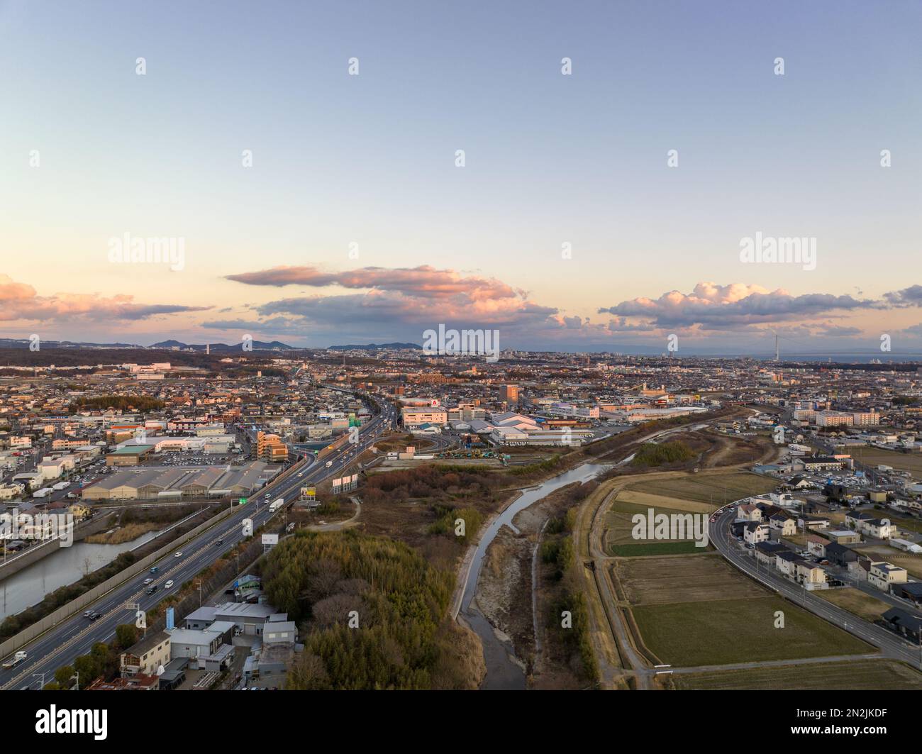 Akashi, Japan - January 30, 2023: Light traffic on highway and roads at ...
