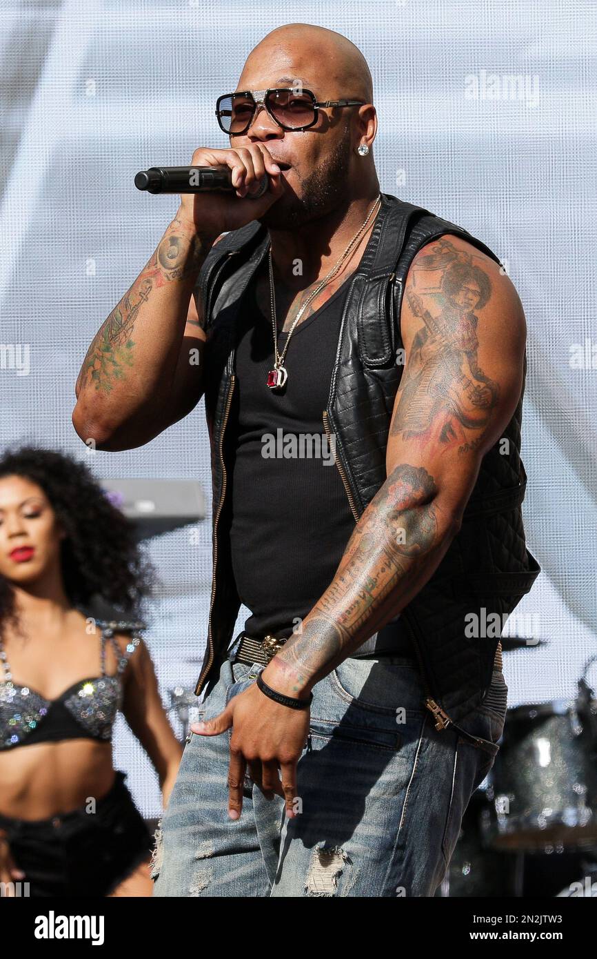 Flo Rida performs on stage at the "Furious 7" Takeover held at the ...
