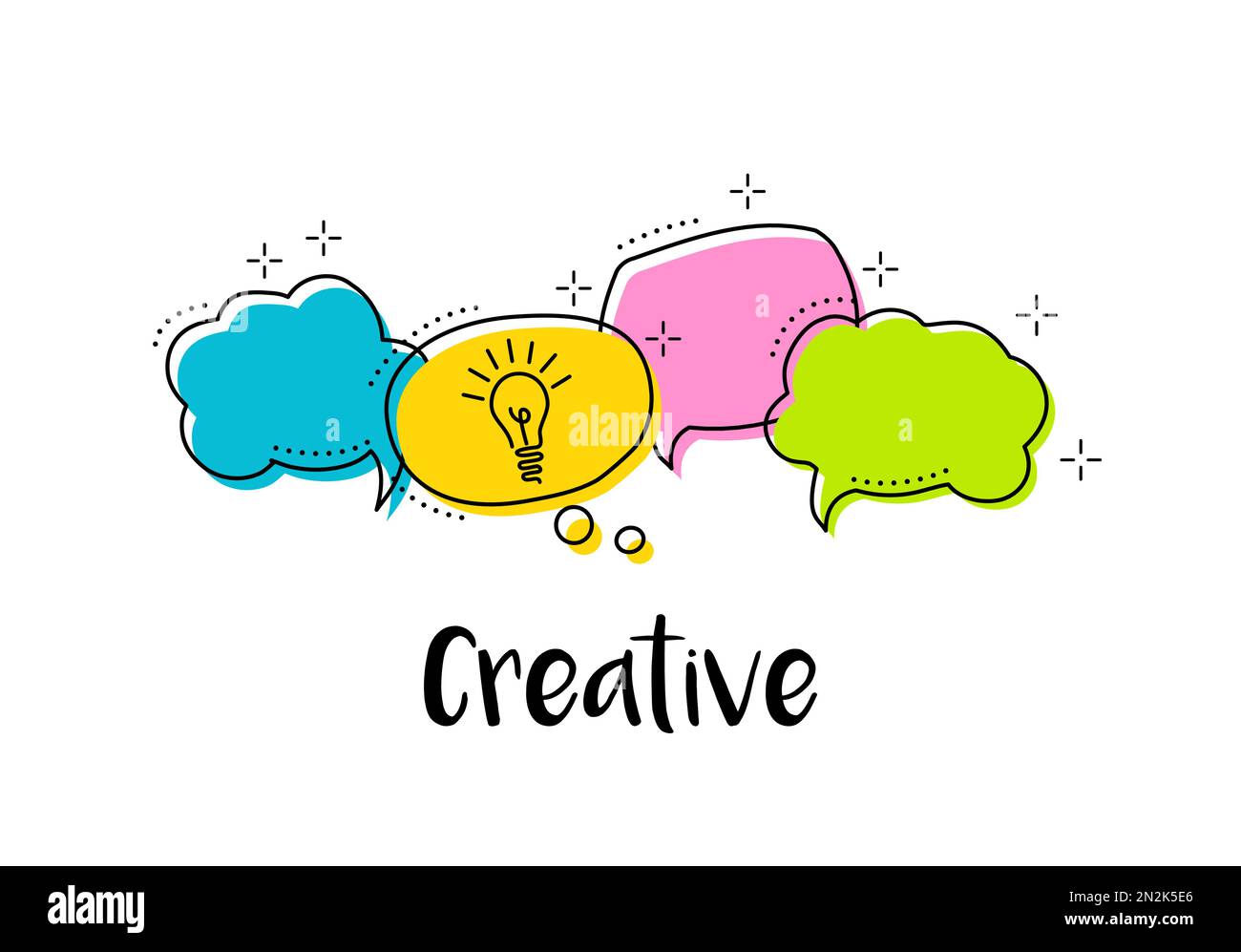 Brightspeech bubbles with icons light bulb and text Creative. Concept ideas or insight Stock ...