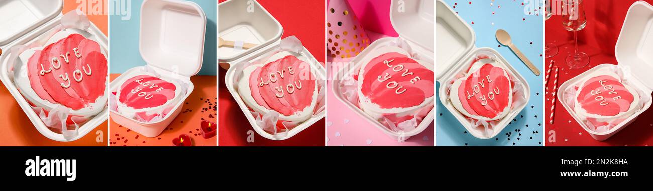 Collage of delicious bento cake for Valentine's Day celebration on ...