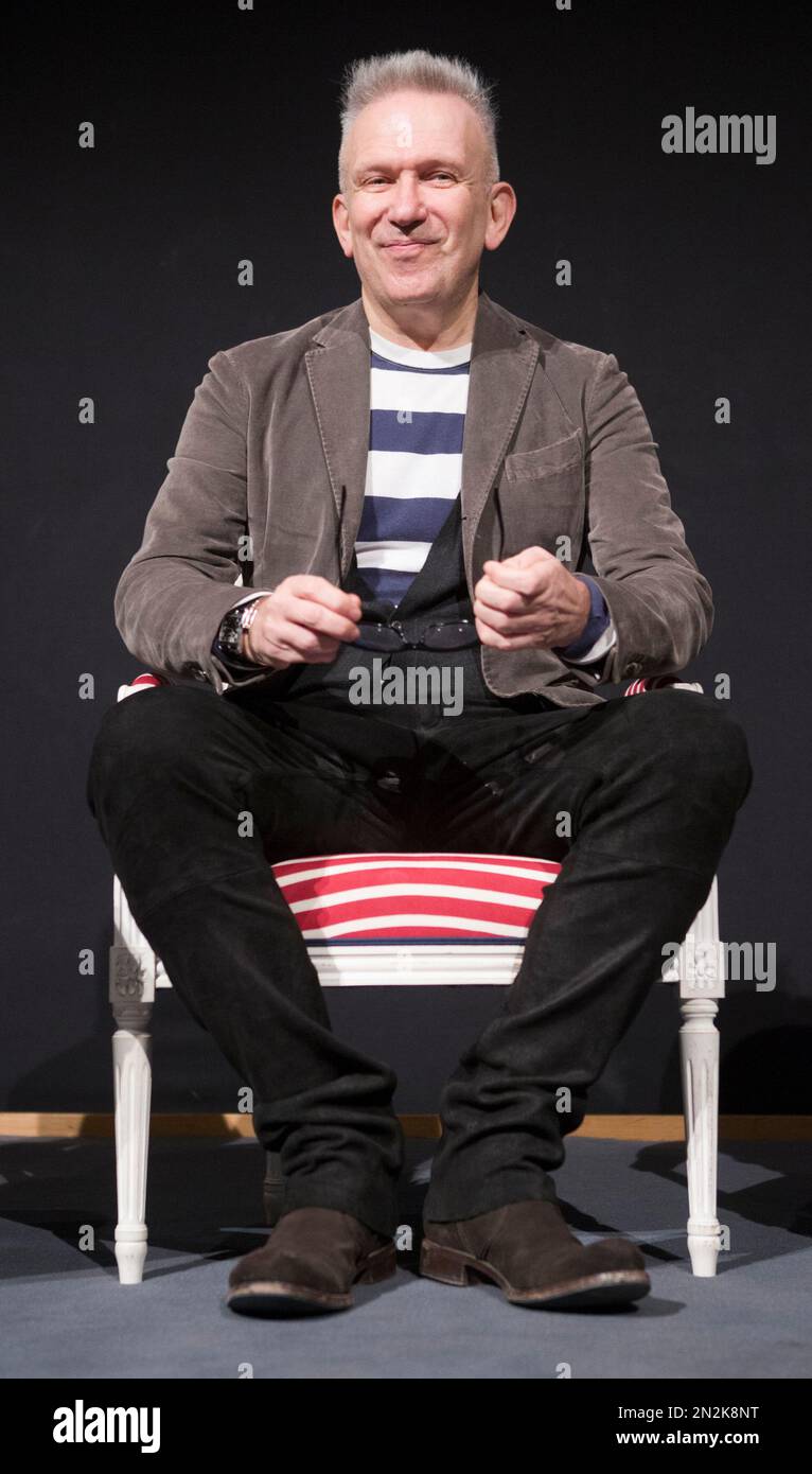 French fashion designer Jean-Paul Gaultier gestures during a ...