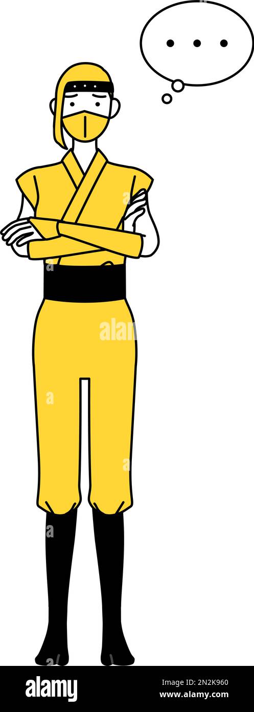 A woman dressed up as a ninja, arms crossed, thinking Stock Vector ...