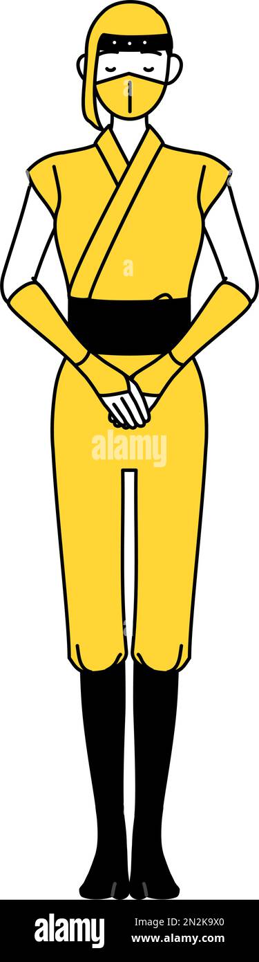 A woman dressed up as a ninja bowing with folded hands Stock Vector ...