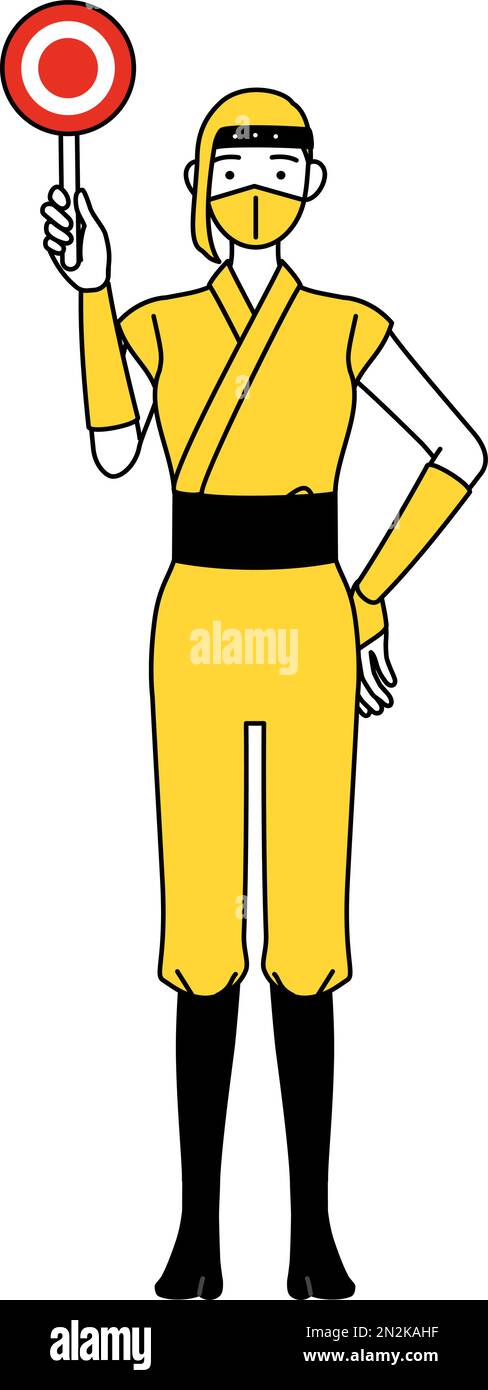 A woman dressed up as a ninja with her hands folded in front of her ...