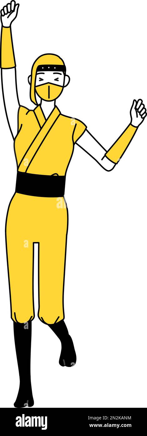 A woman dressed up as a ninja smiling and jumping Stock Vector Image ...