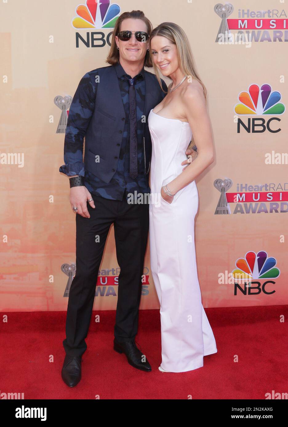 Tyler Hubbard, of Florida Georgia Line, left, and Hayley Stommel arrive ...