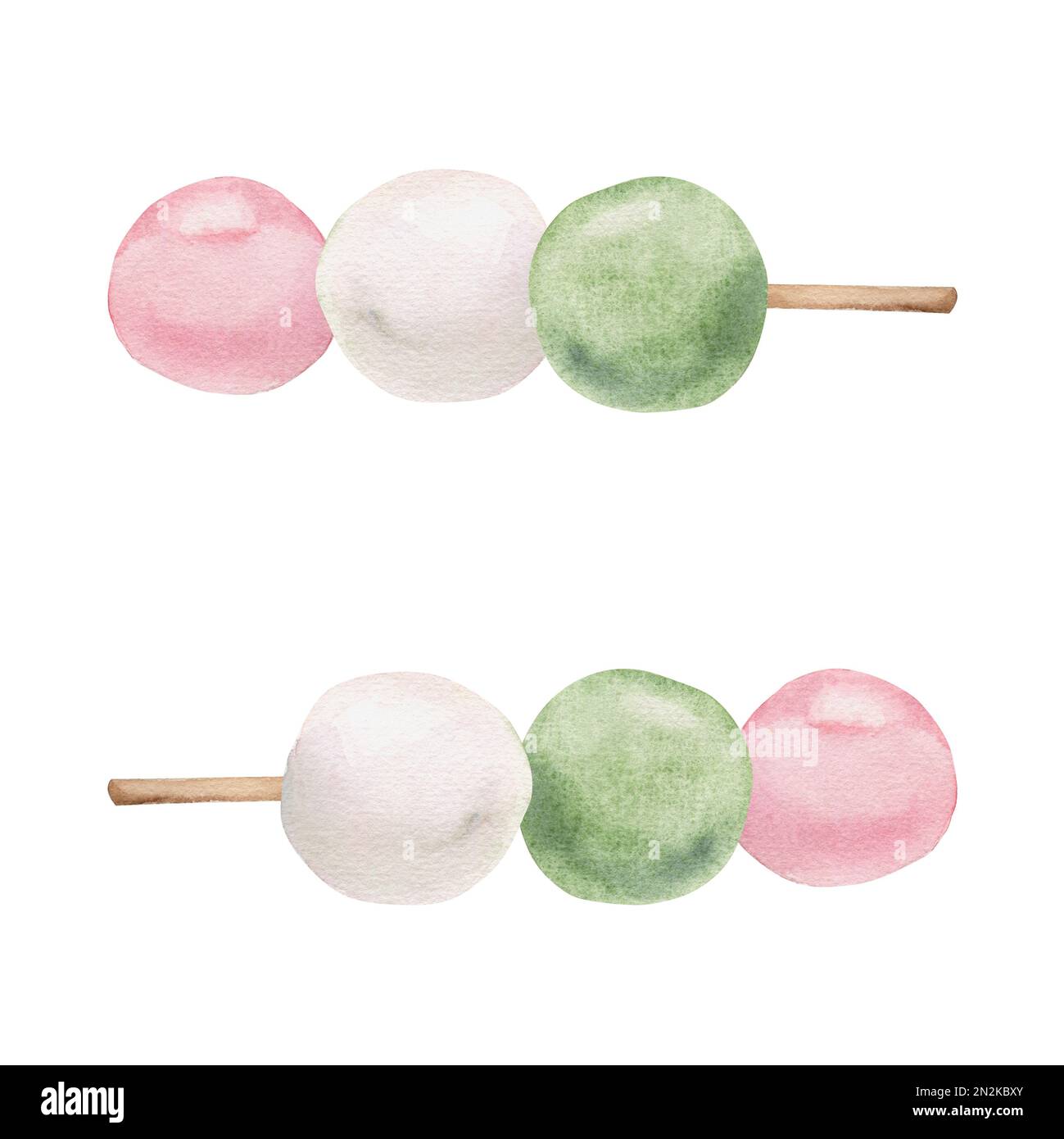 Watercolor hand drawn traditional Japanese sweets. Three color dango ...