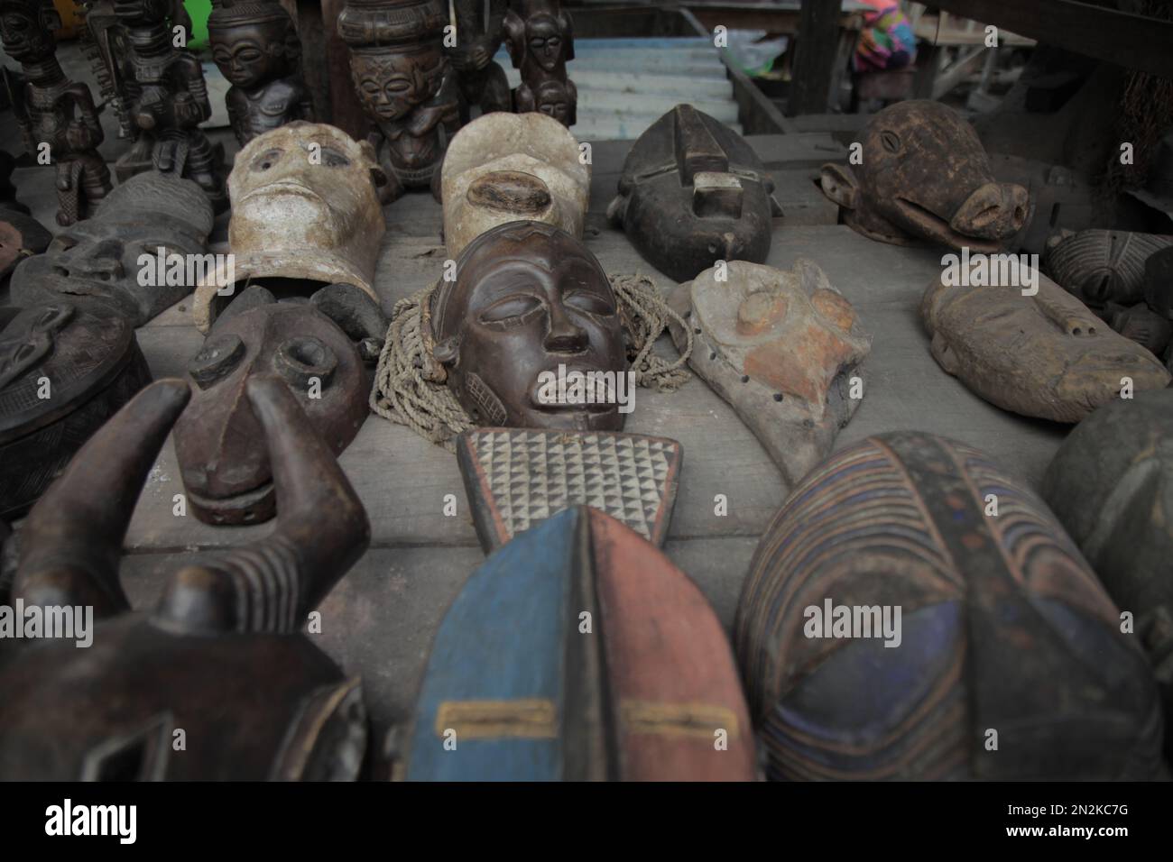 Kinshasa masks at the masks markets in Public Democratic of Congo Stock ...
