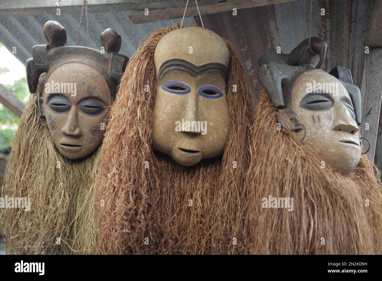 Kinshasa masks at the masks markets in Public Democratic of Congo Stock ...
