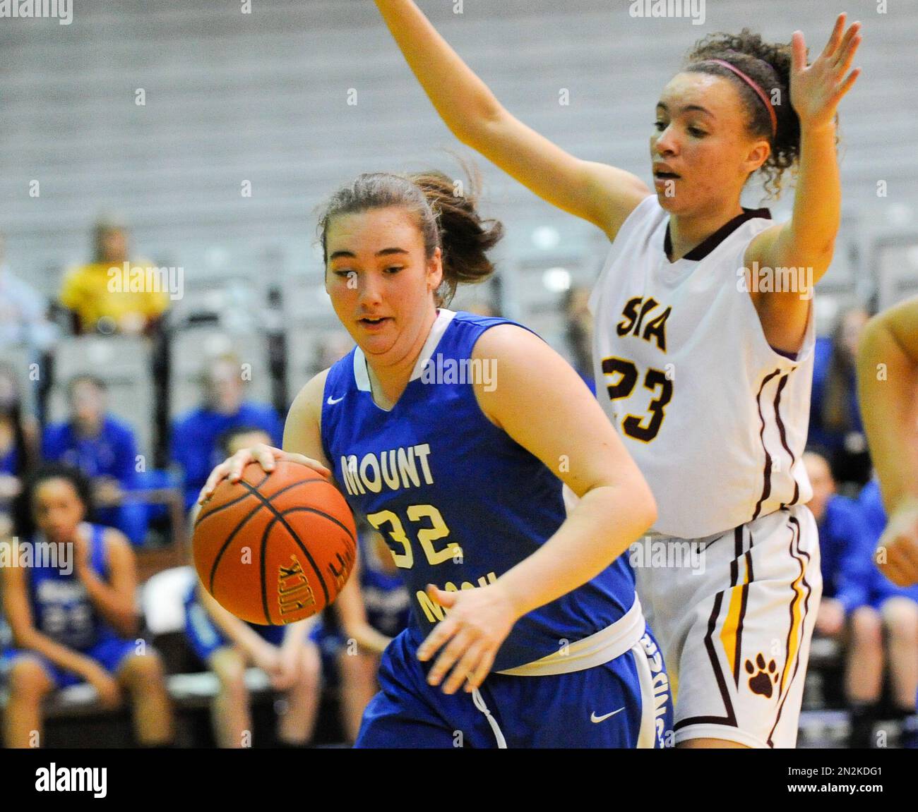 Mount St. Mary Academy's Meighan Murphy (32) moves the ball against ...