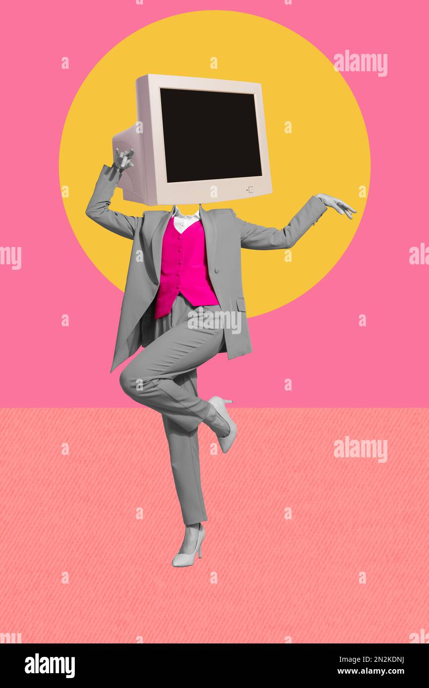 Collage picture image of famous girl celebrity tv set instead face ...