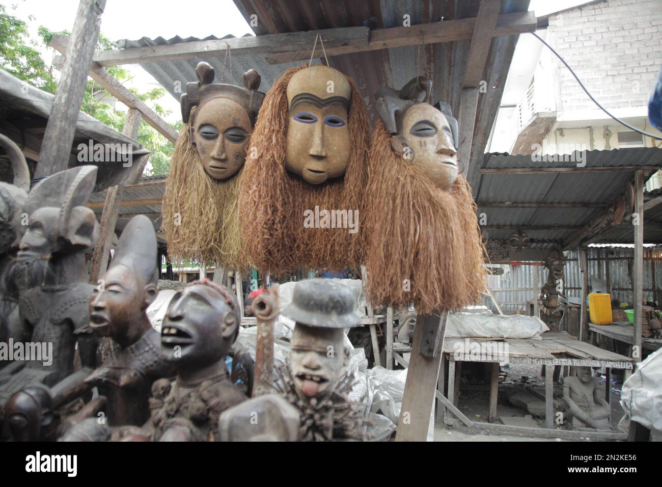 Kinshasa masks at the masks markets in Public Democratic of Congo Stock ...
